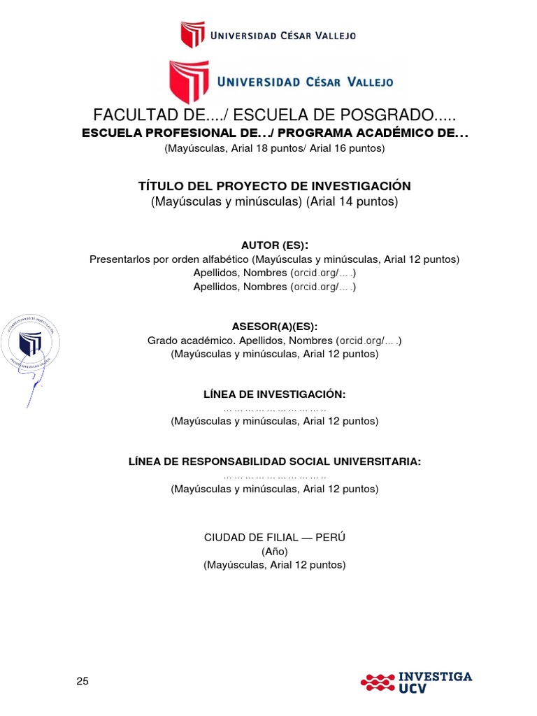 RVI N°062-2023-VI-UCV Proyecto de Investigación 2023 | PDF | Validez ...