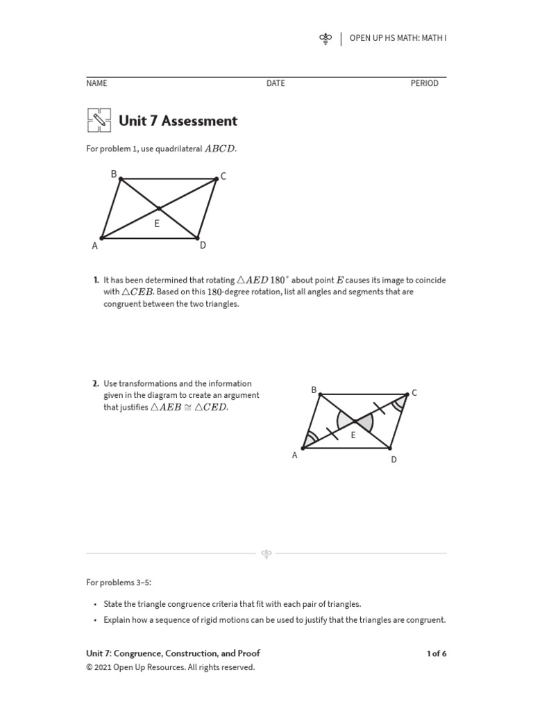 integrated.math_1.unit_7.unit_assessment | PDF | Triangle | Euclidean ...