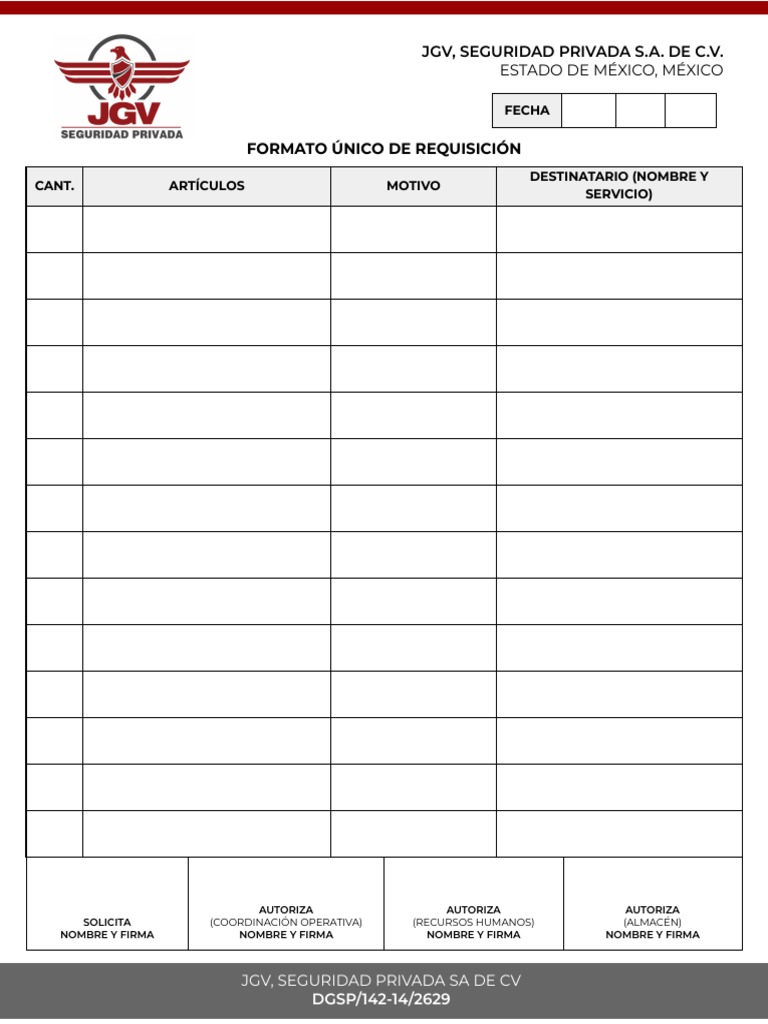 Formato de Requisiciones JGV Y SCHUTZEN | PDF