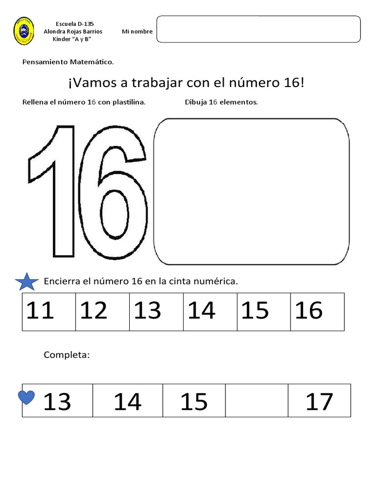 Actividades Preescolares del Número 16 | PDF