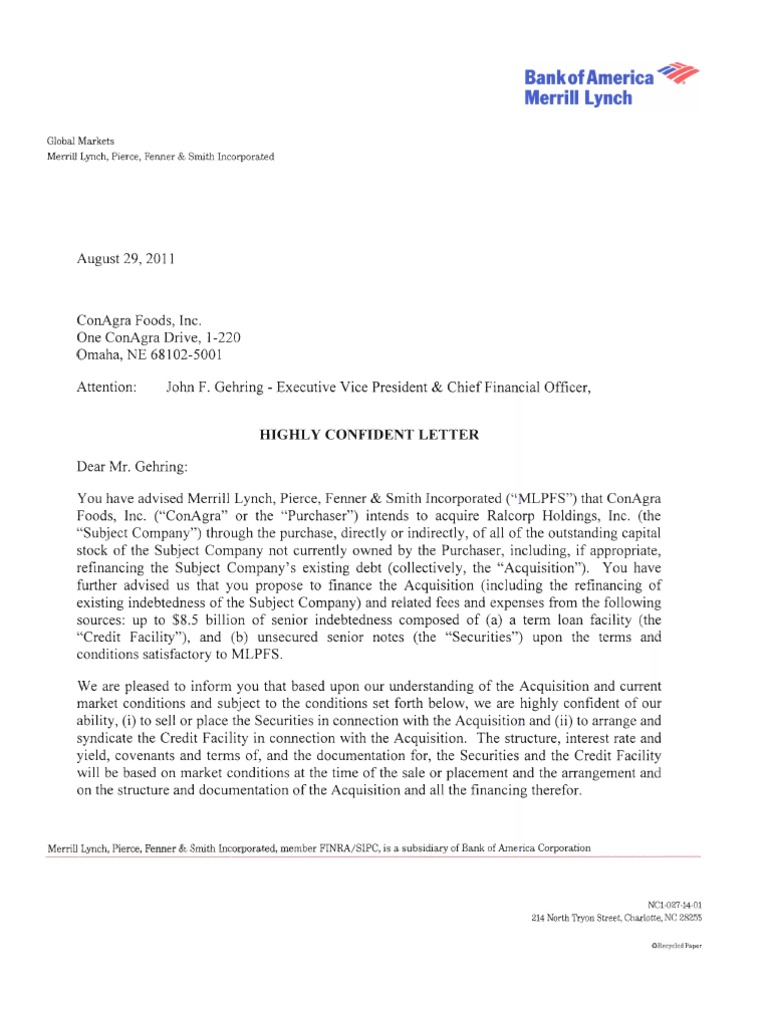 Merrill's Highly Confident Letter To ConAgra | PDF