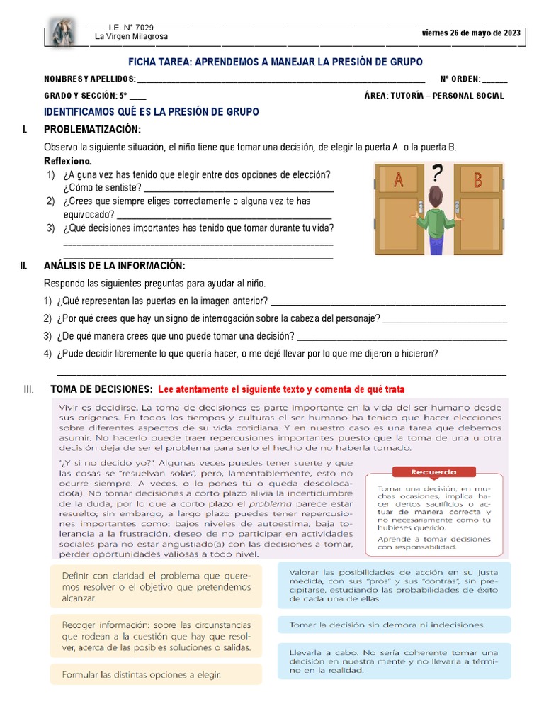 Tarea Tutoria-Ps S10D5 Toma de Decisiones | PDF | Toma de decisiones | Sicología