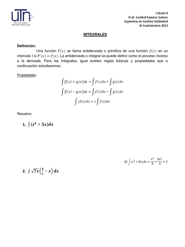 Integrales | PDF | Integral | Análisis matemático
