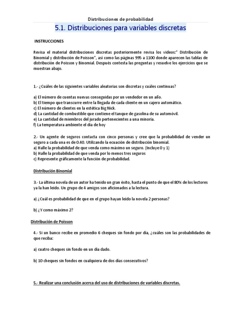 Distribuciones para variables discretas y continuas | PDF ...