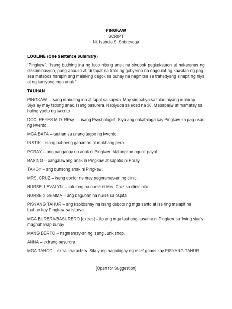 Final Script Pingkaw | PDF