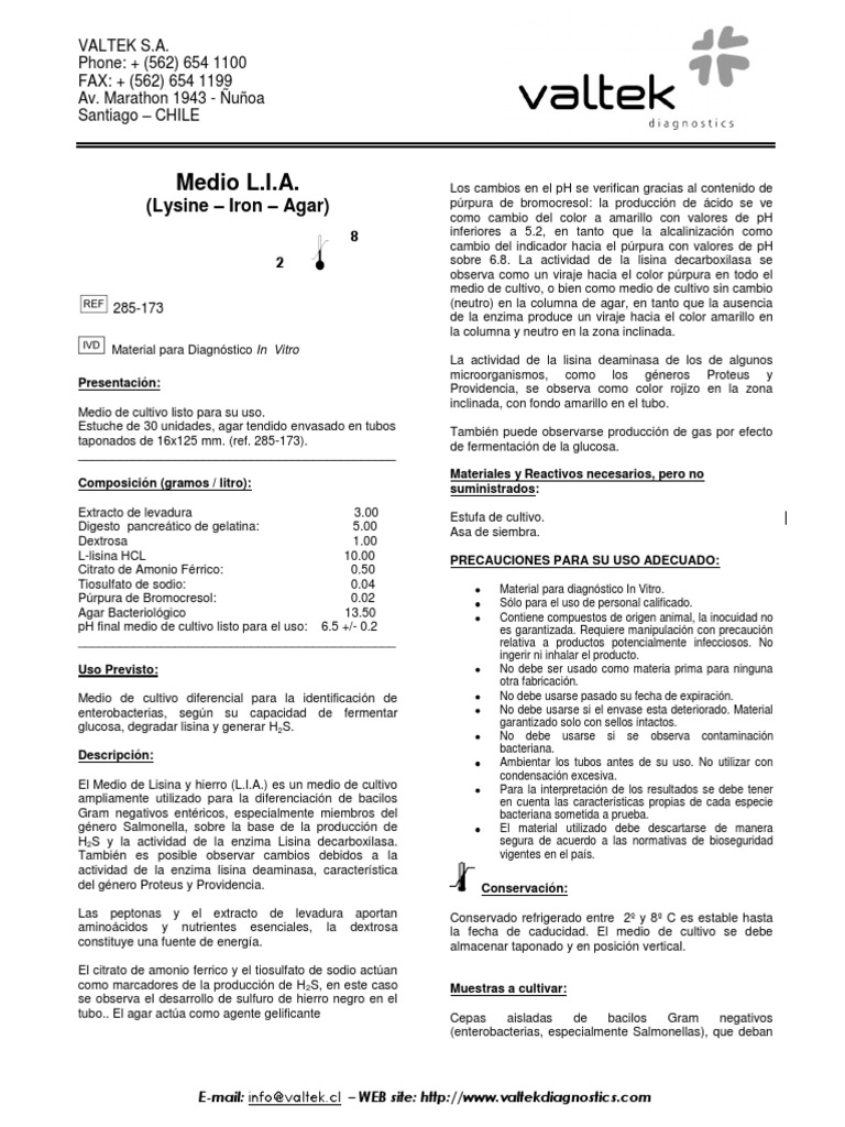 Medio LIA Valtek Versión 3 | PDF | Las bacterias | Química
