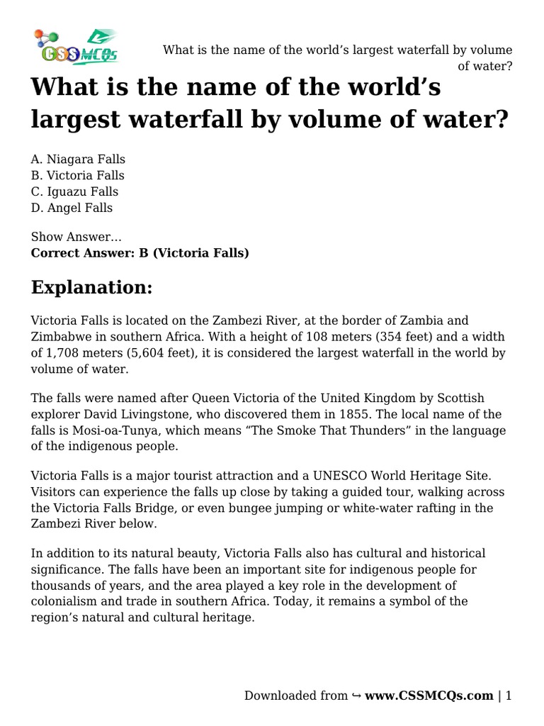 What Is The Name of The World’ S Largest Waterfall by Volume of Water | PDF