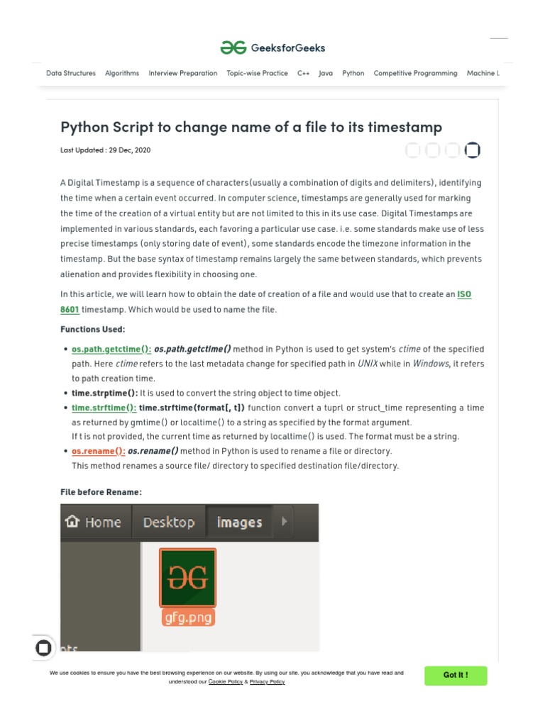 Python Script To Change Name of A File To Its Timestamp - GeeksforGeeks | PDF | File Format ...
