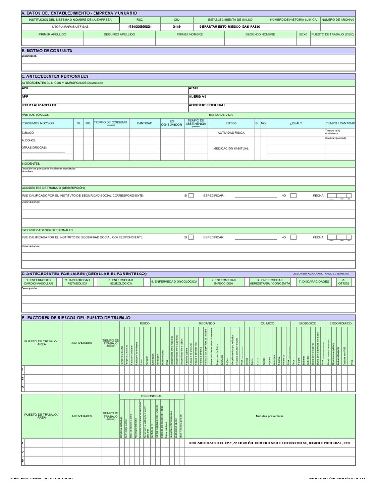 Formulario SNS-MSP Form. HCU 078. Evaluación Periódica | PDF | Causas ...