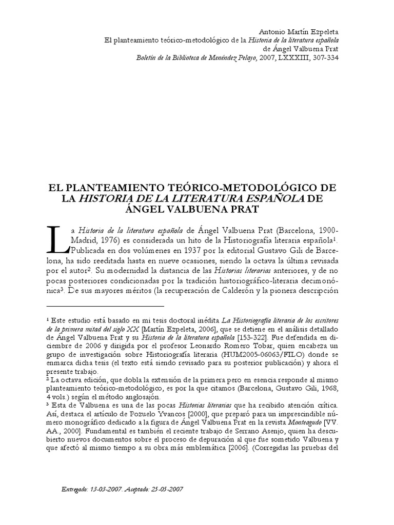 El Planteamiento Teorico Metodologico de La Historia de La Literatura ...