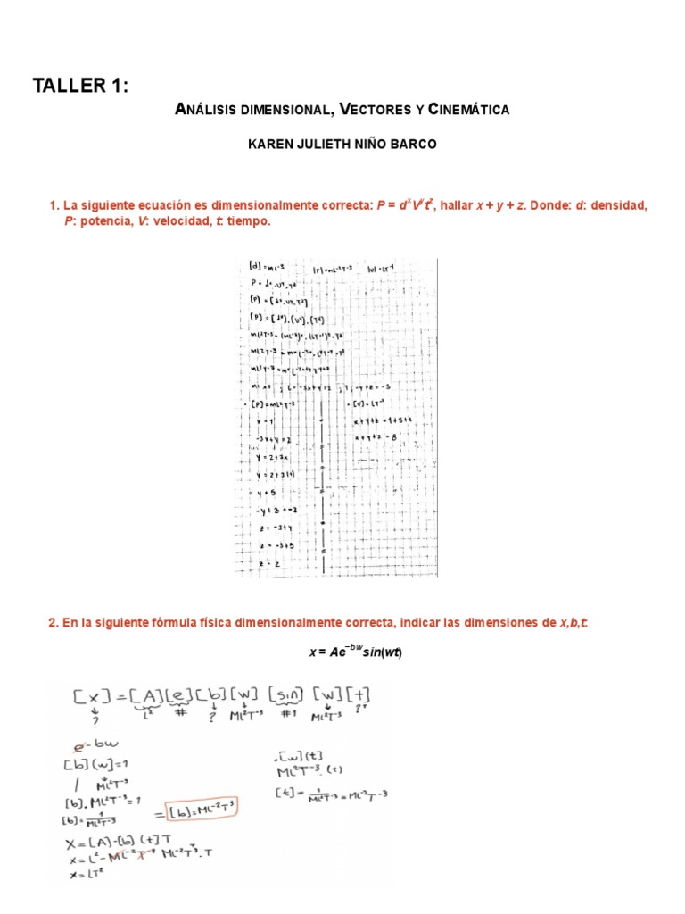 Taller 1 Analisis Dimensional Vectores y Cinematica | PDF | Vector Euclidiano | Velocidad