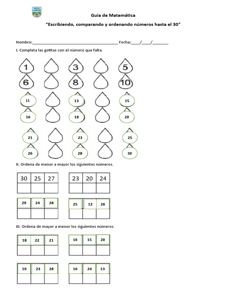 Guía de Matemática Comparando Números Hasta El 30 | PDF
