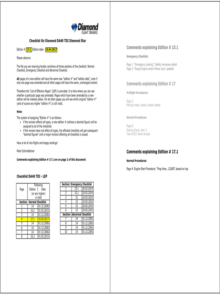 DA40_TDI_Checklist_Edit17_1_A5 | PDF | Flight Control Surfaces | Aerospace
