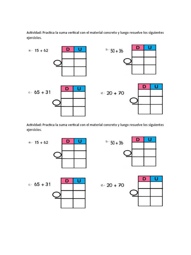 Actividad de Suma Vertical para Niños | PDF