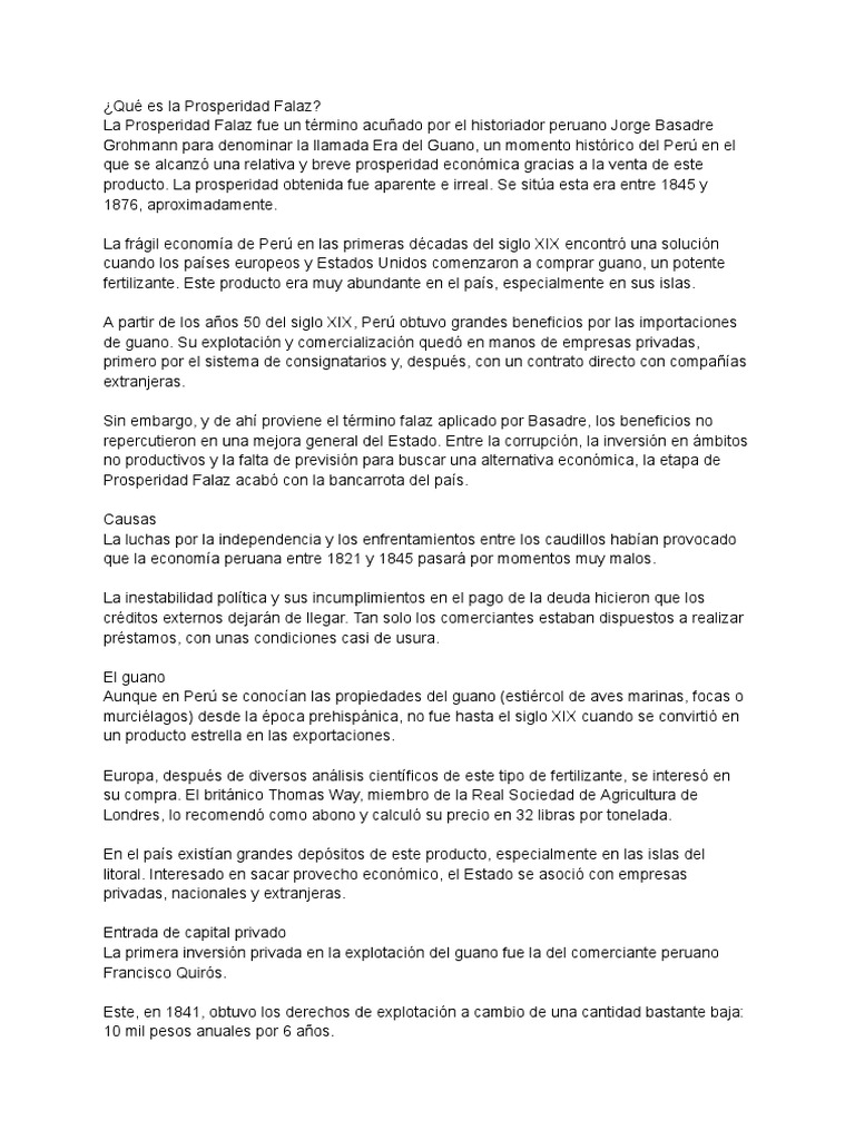 La Prosperidad Falaz en Perú: Guano y Crisis | PDF | Perú | Agricultura