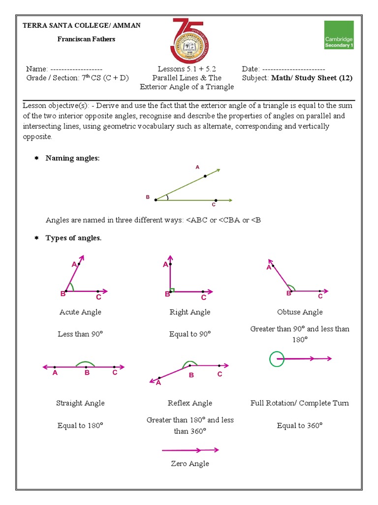 Parallel Lines and Triangle Angles | PDF | Triangle | Elementary ...