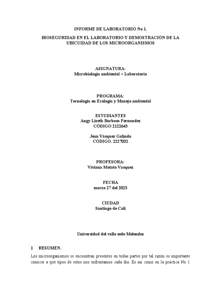 Practica de Laboratorio #1 Angy Lizeth Fernandez | PDF | Laboratorios | Las bacterias