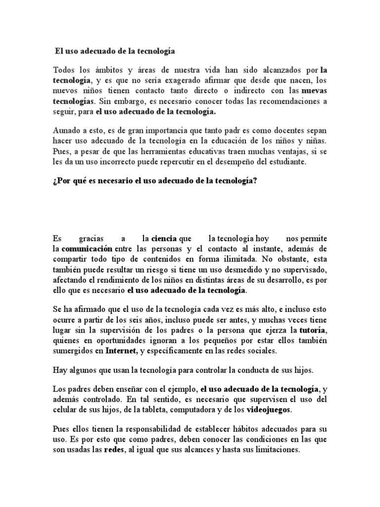 Uso adecuado de la tecnología en niños | PDF | Maestros | Enseñando