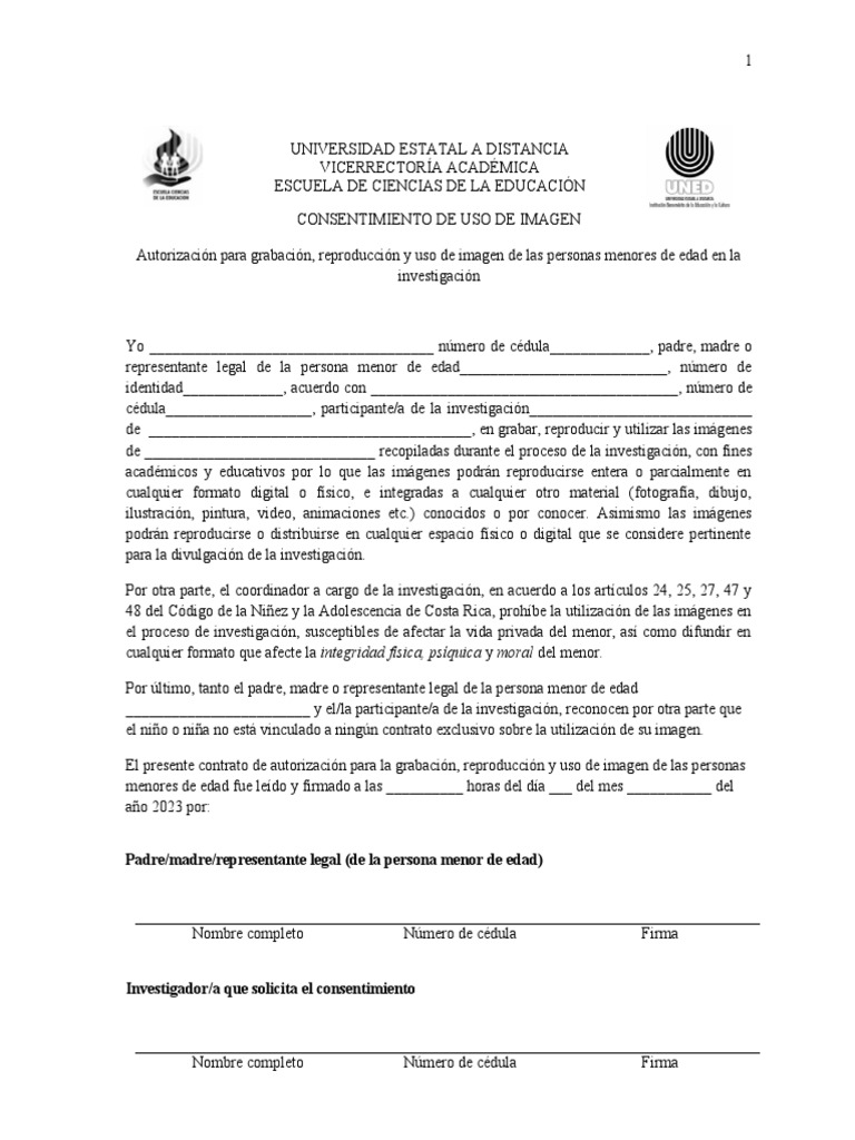 Consentimiento Uso de Imagen Menores | PDF | Imagen