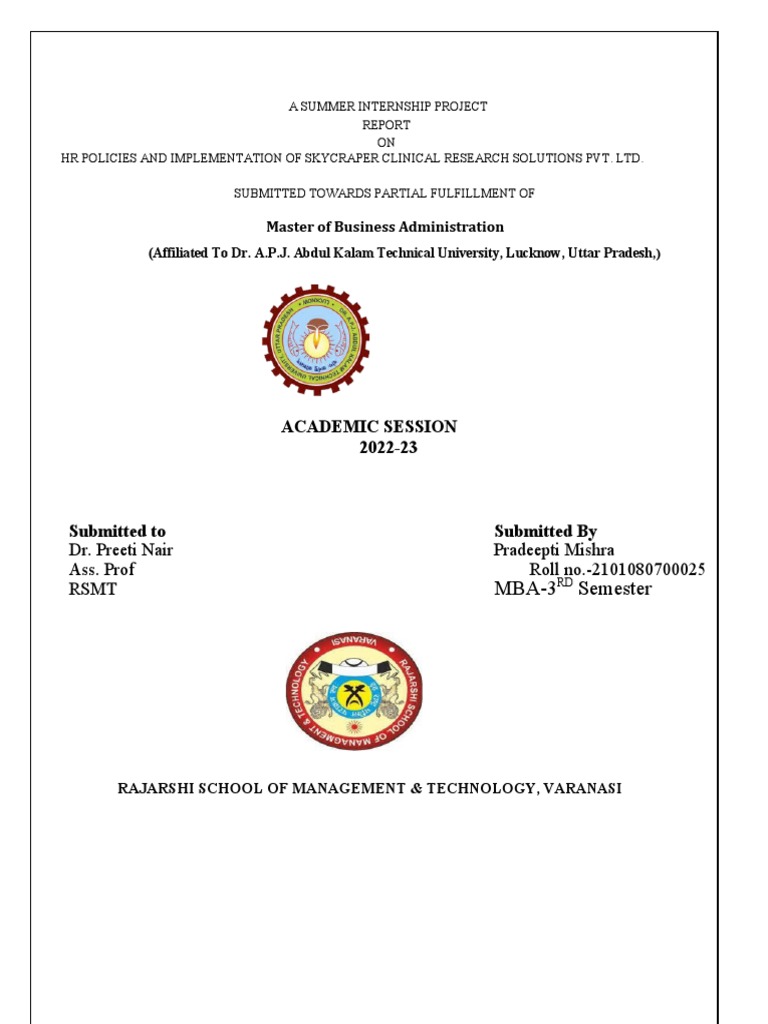 MBA Project Report On HR | PDF | Sampling (Statistics) | Clinical Trial