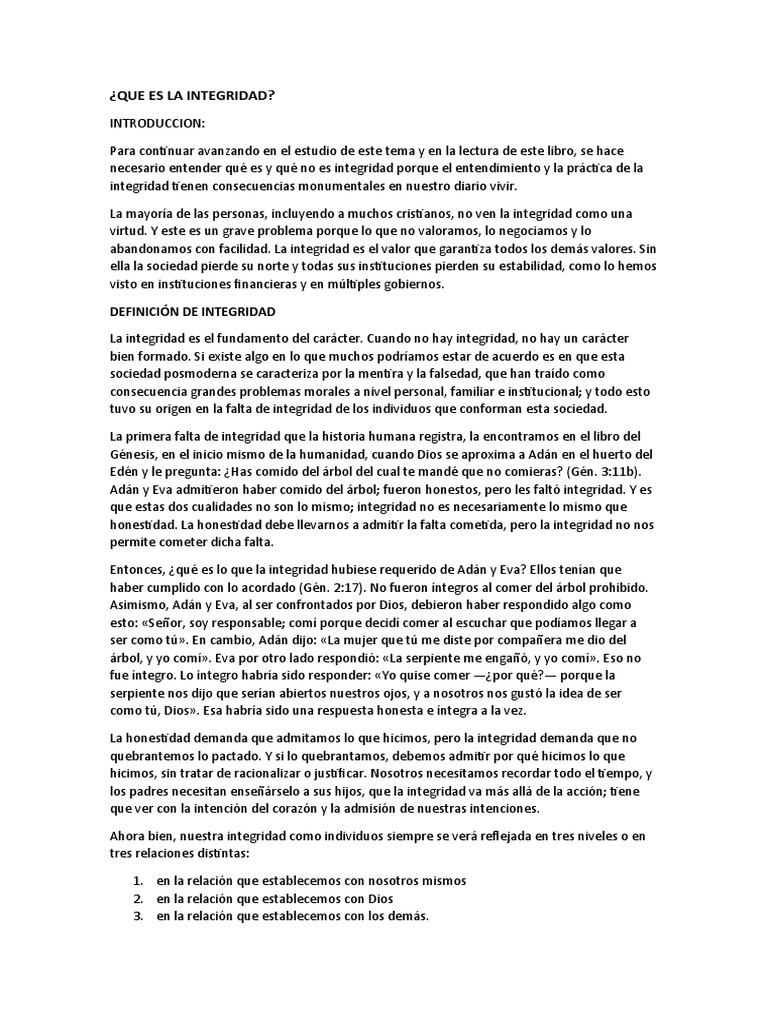 Definición y Valor de la Integridad | PDF | Adán y Eva | Dios
