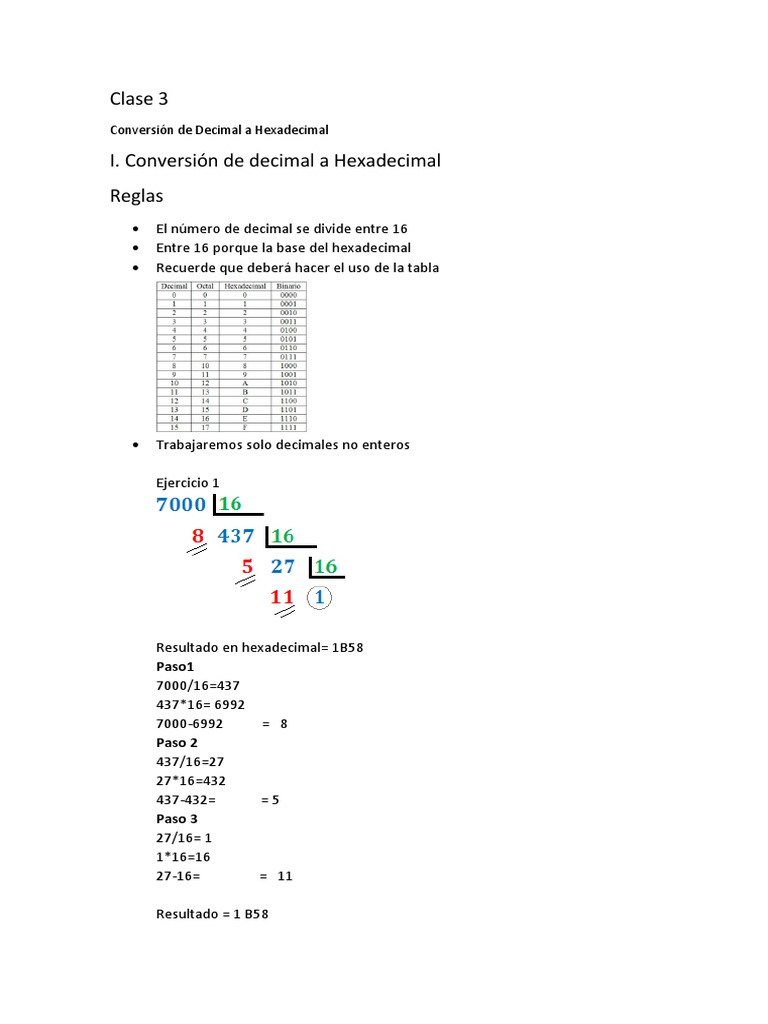 Clase 3 Conversion de Decimal A Hexadecimal | PDF