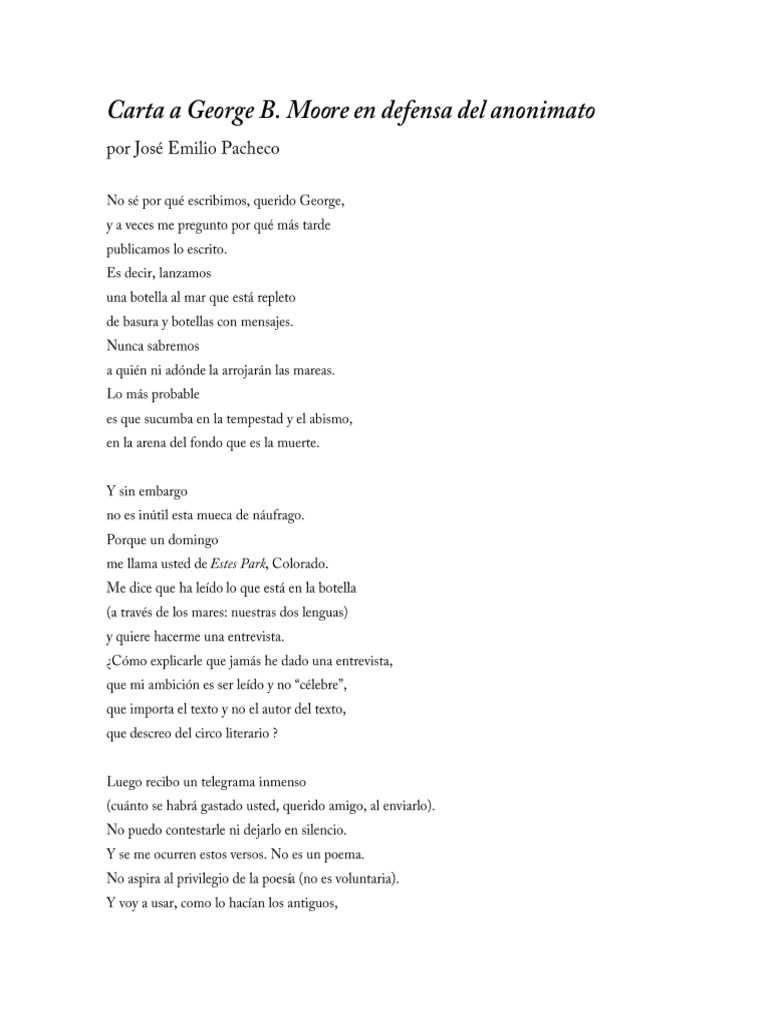Carta A George B Moore en Defensa Del Anonimato - Cristo Figueroa | PDF