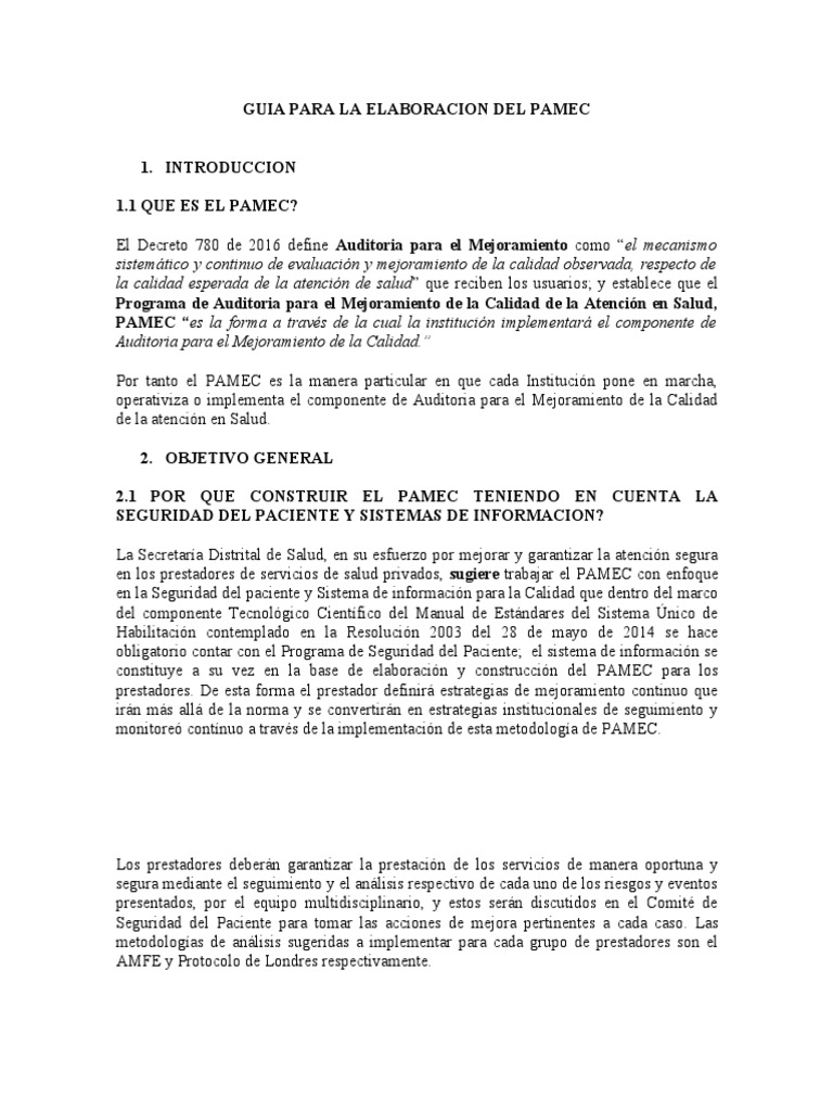 Guia para La Elaboracion Del Pamec. | PDF | Seguridad del paciente ... Guia para La Elaboracion Del Pamec. | PDF | Seguridad del paciente ...