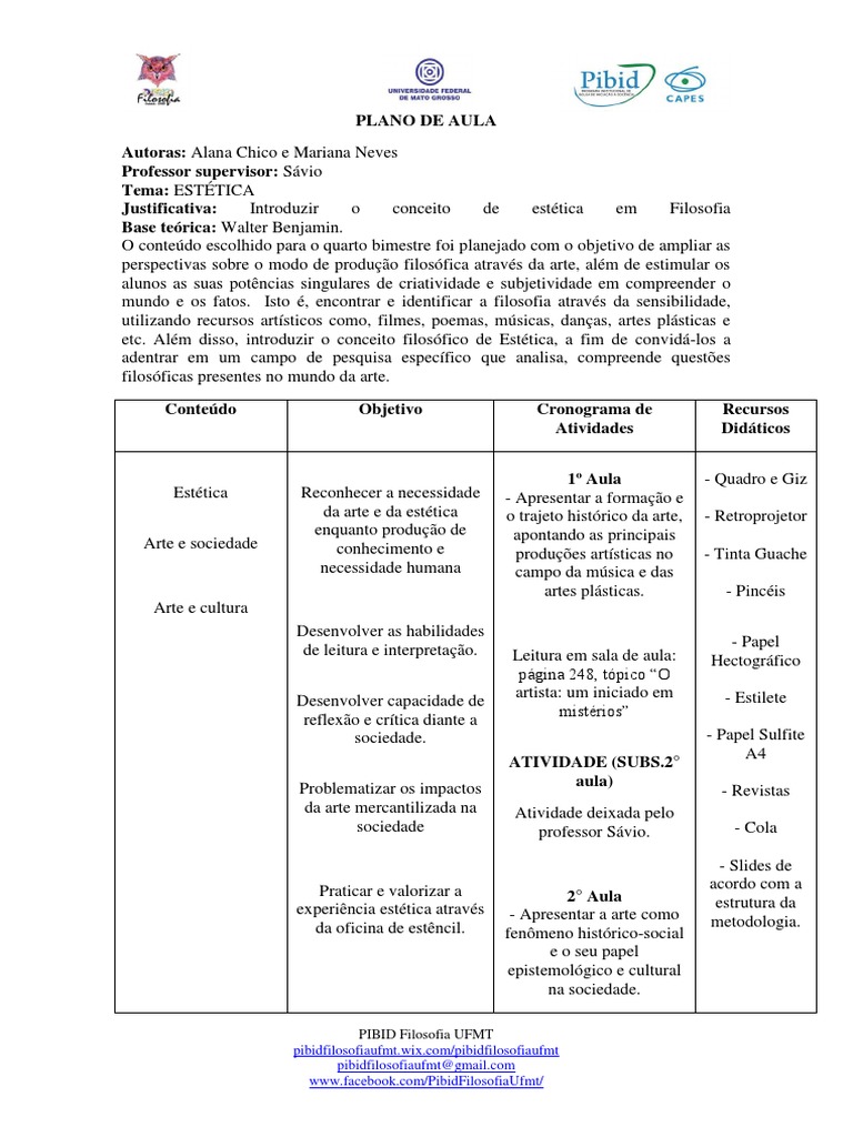 Plano De Aula Estética Pdf Estética Sociedade