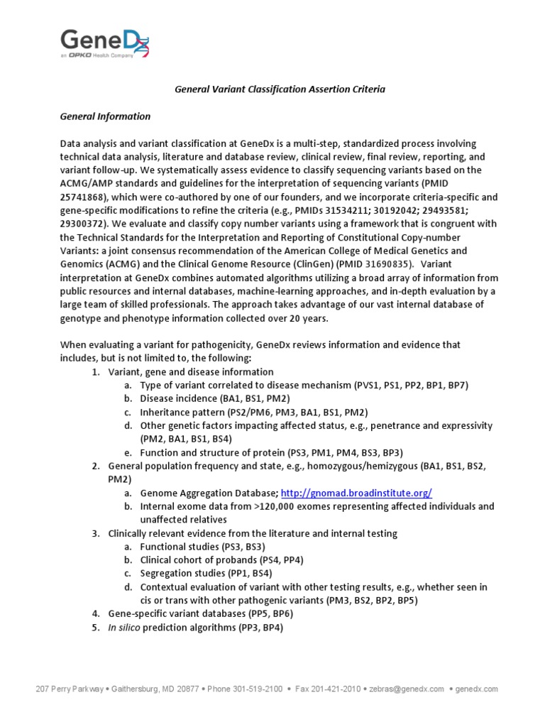 GeneDx Variant Classification Process June 2021 | PDF | Mutation | Allele