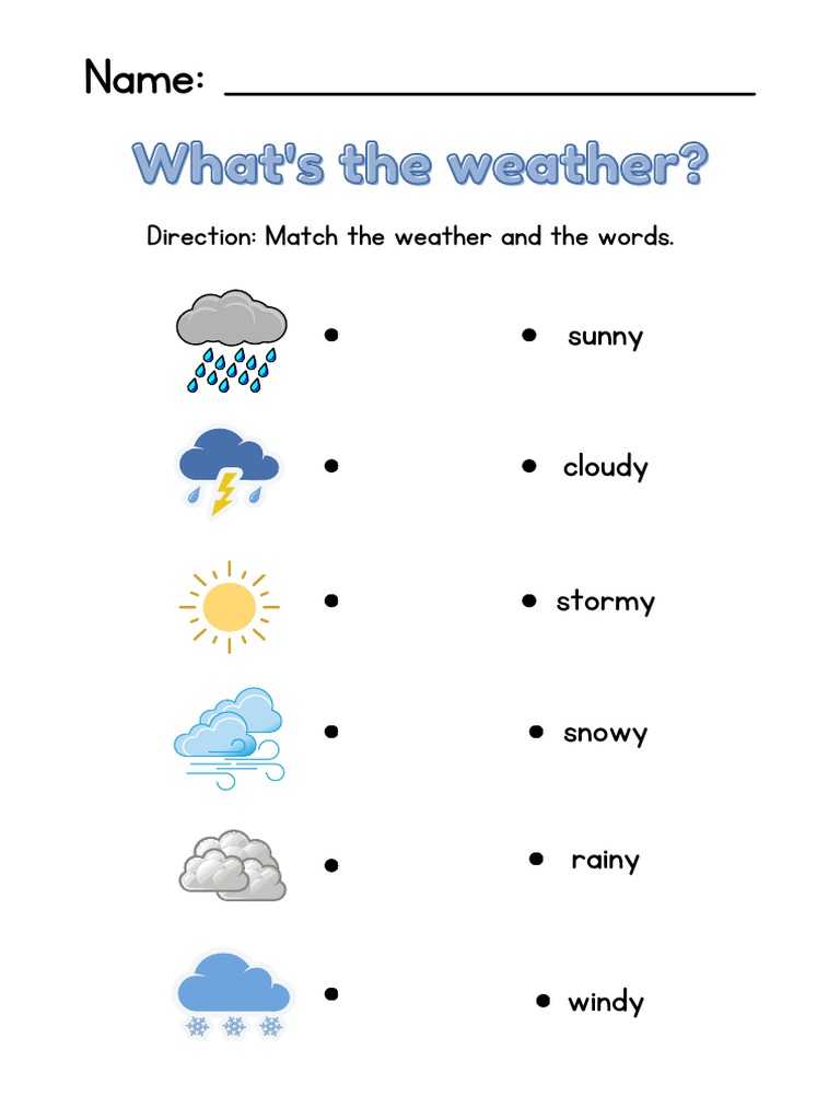 Blue Illustrative Weather Matching Worksheet | PDF