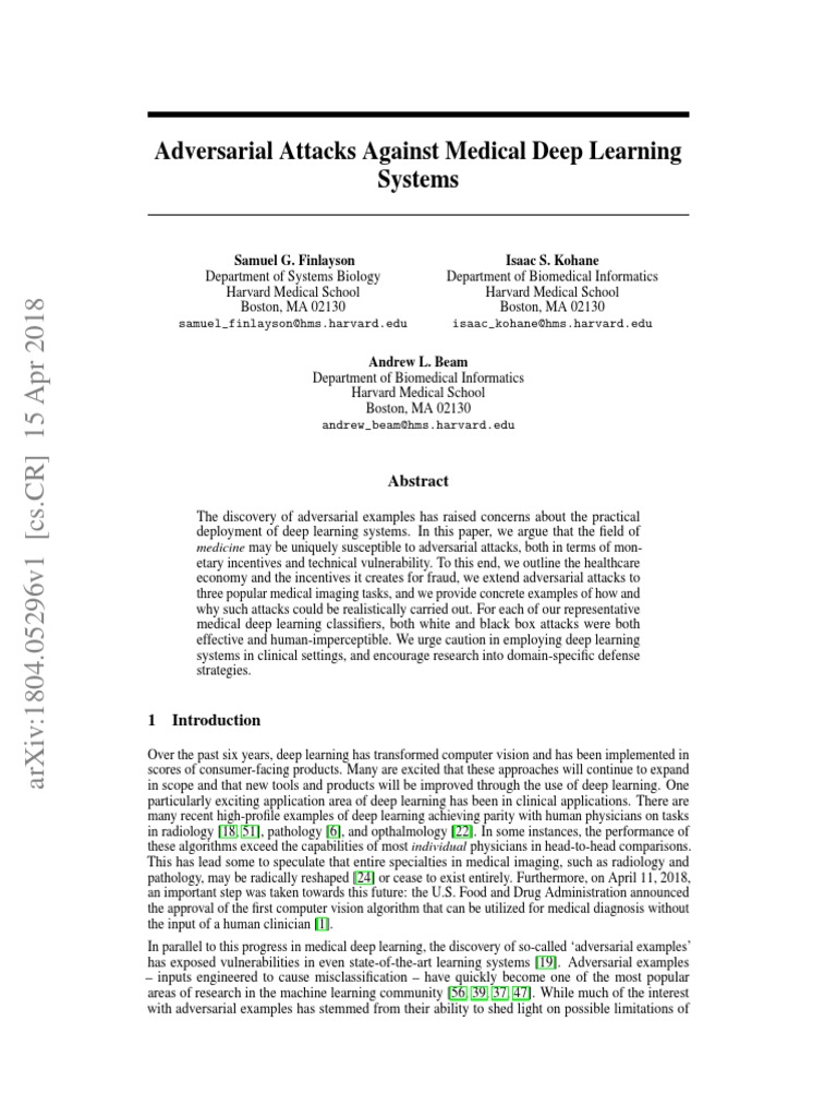 Adversarial Attacks Against Medical Deep Learning Systems | PDF ...