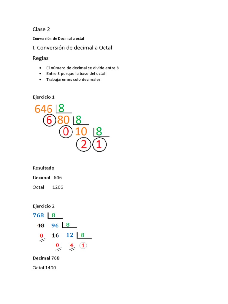 Clase 2 Conversion de Decimal A Octal | PDF