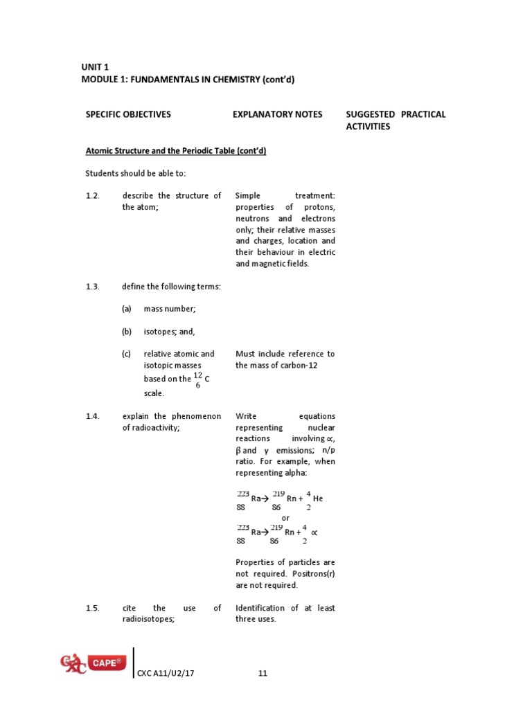 CAPE UNit 1 Module 1 Syllabus | PDF | Chemical Bond | Chemical Polarity