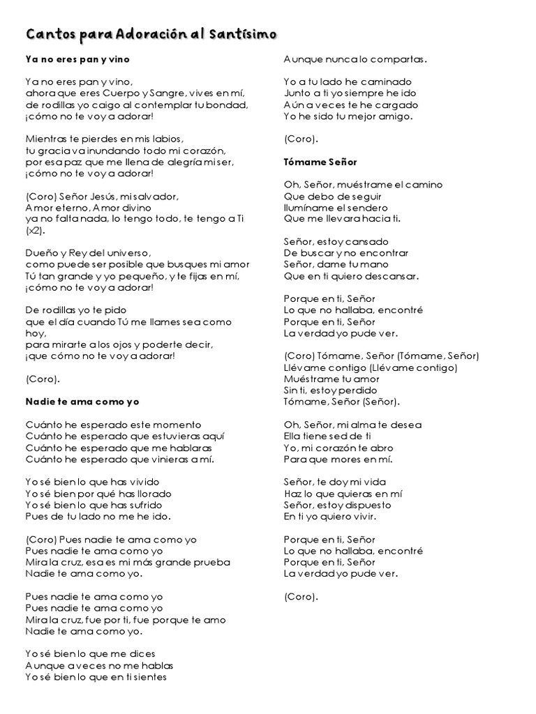 Cantos para Adoración Al Santísimo | PDF | eucaristía | Cristo (título)