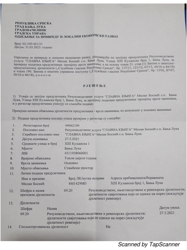 Rjesenje Glavna Knjiga | PDF