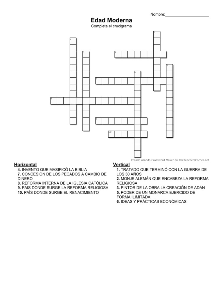 Crucigrama Edad Moderna | PDF