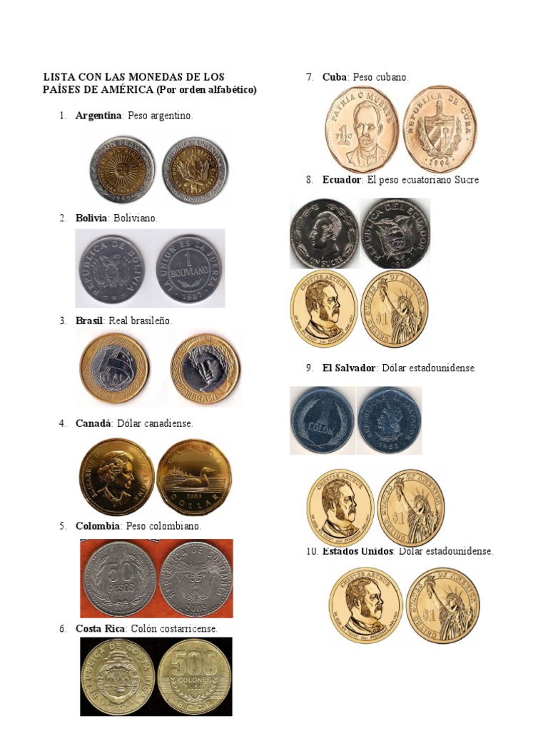Lista Con Las Monedas de Los Paises de America | PDF