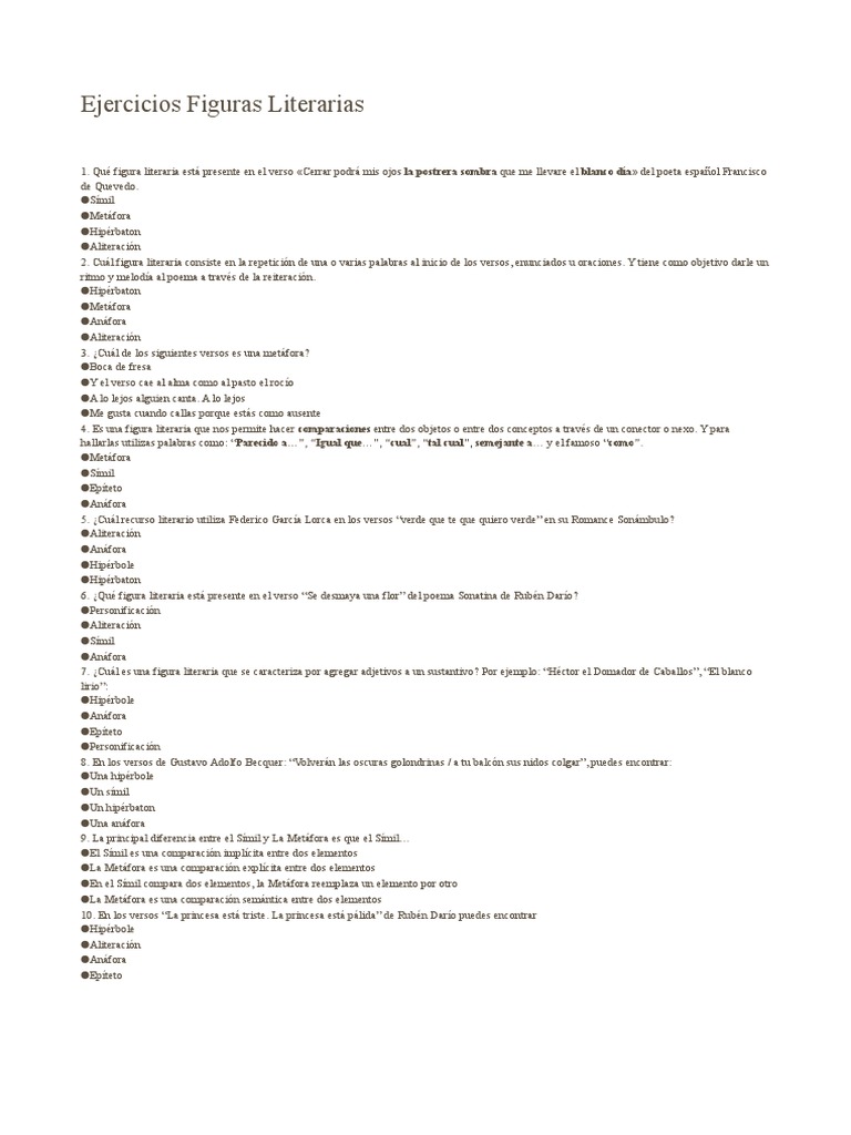 PRACTICA FIGURAS RETORICAS 2 ESO | PDF | Metáfora