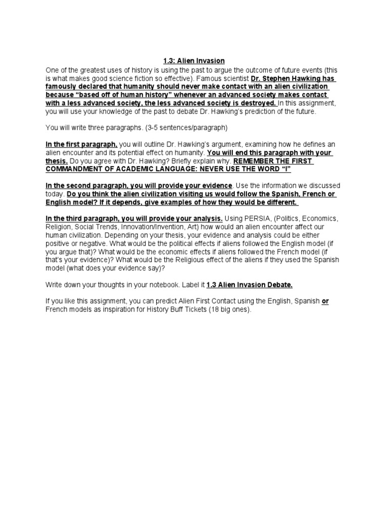 APUSH 1.3 Alien Invasion Debate | PDF | Social Science | Young Adult