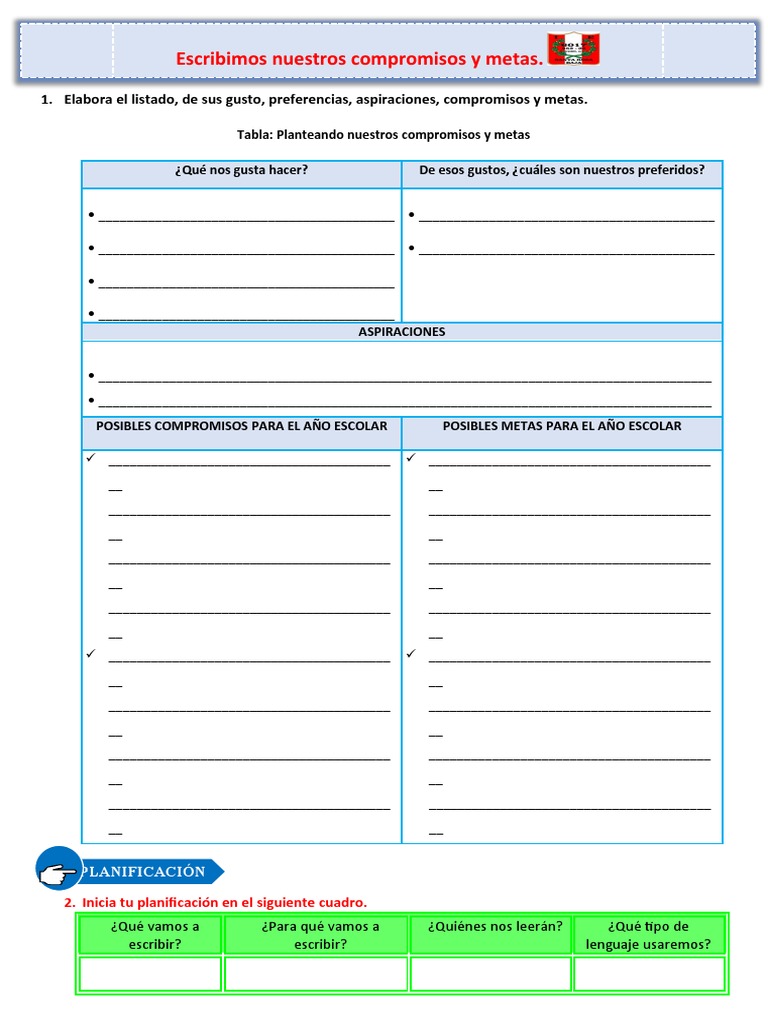 FICHA COM.27 Escribimos Nuestros Compromisos y Metas. | PDF