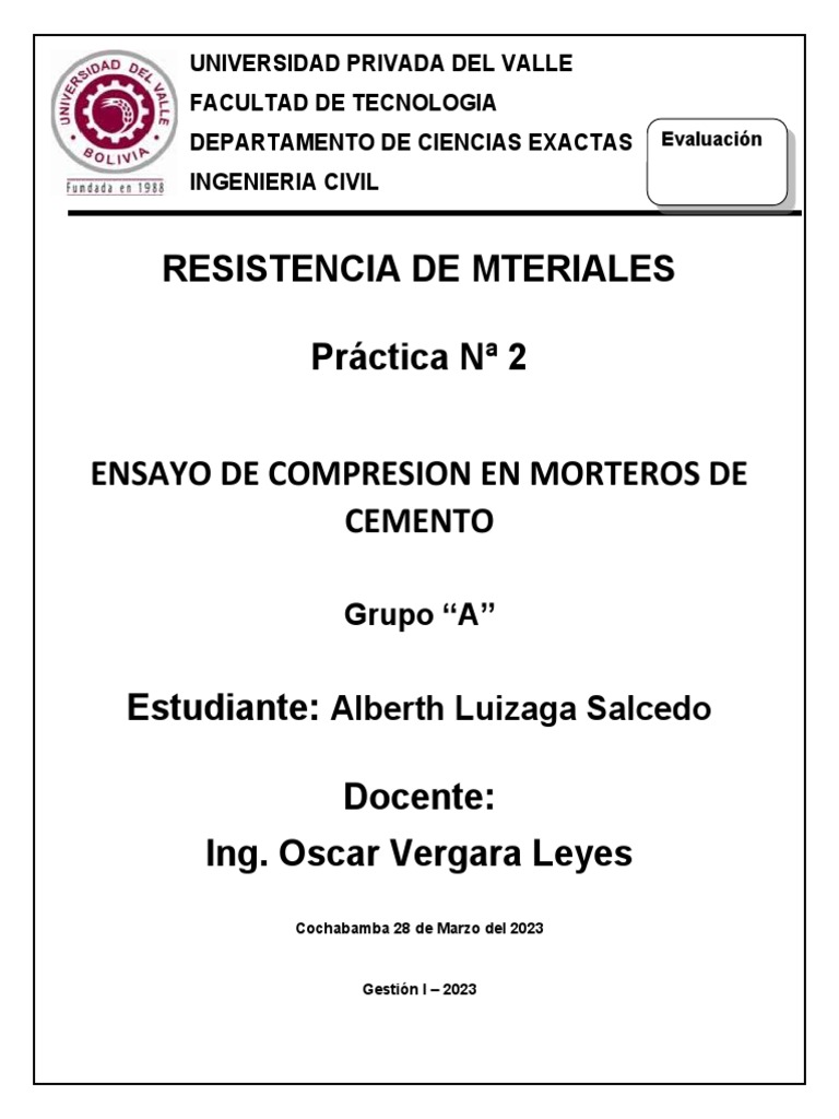 Resis Laboratorio 2 | PDF | Cemento | Mortero (Albañilería)