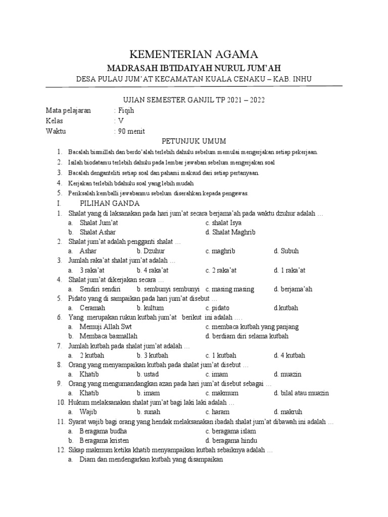 Soal Fiqih KLS 4 Sem 2-1 | PDF