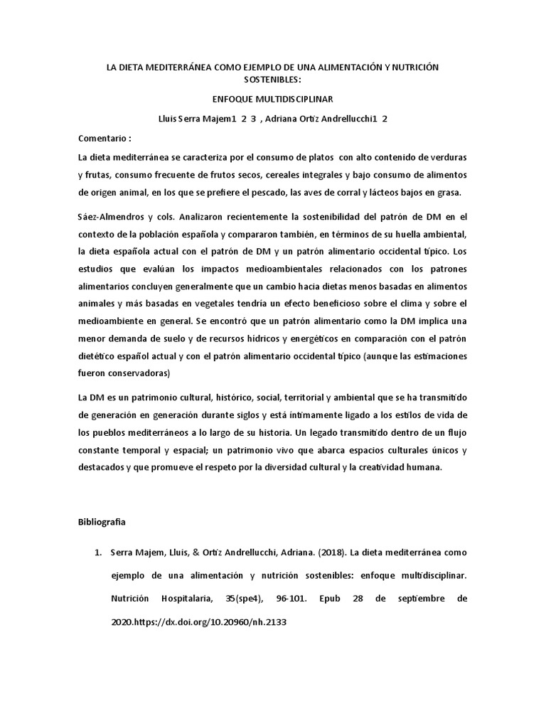 La Dieta Mediterránea Como Ejemplo de Una Alimentación y Nutrición ...
