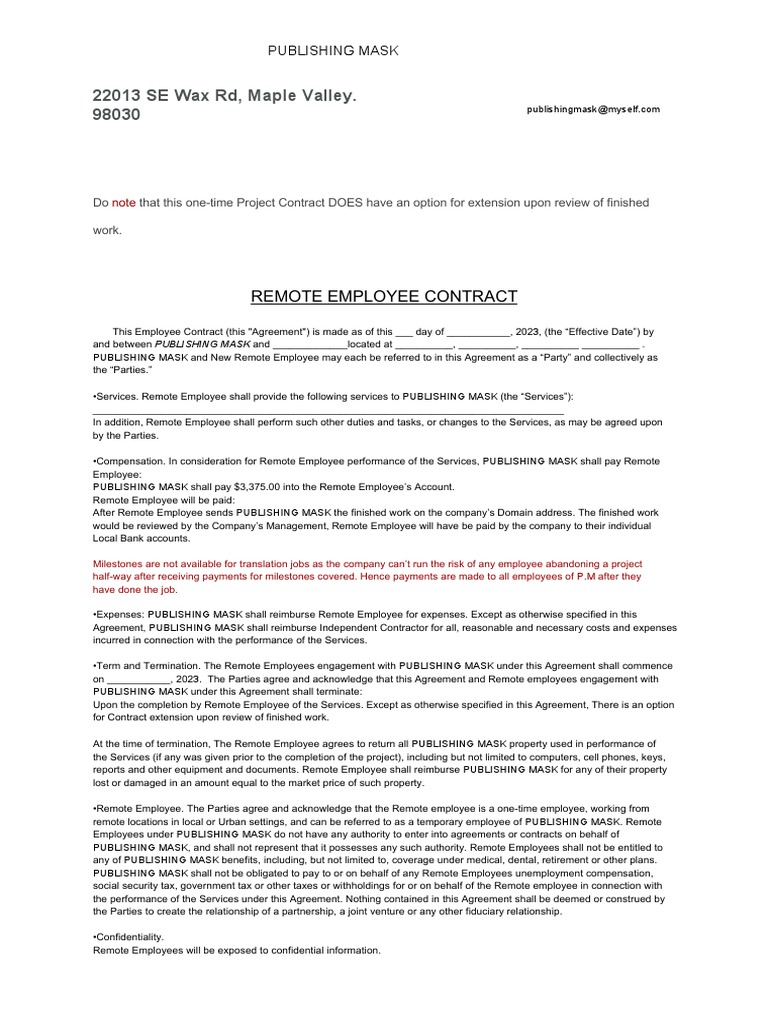 Remote Employee Contract Template | PDF | Employment | Confidentiality