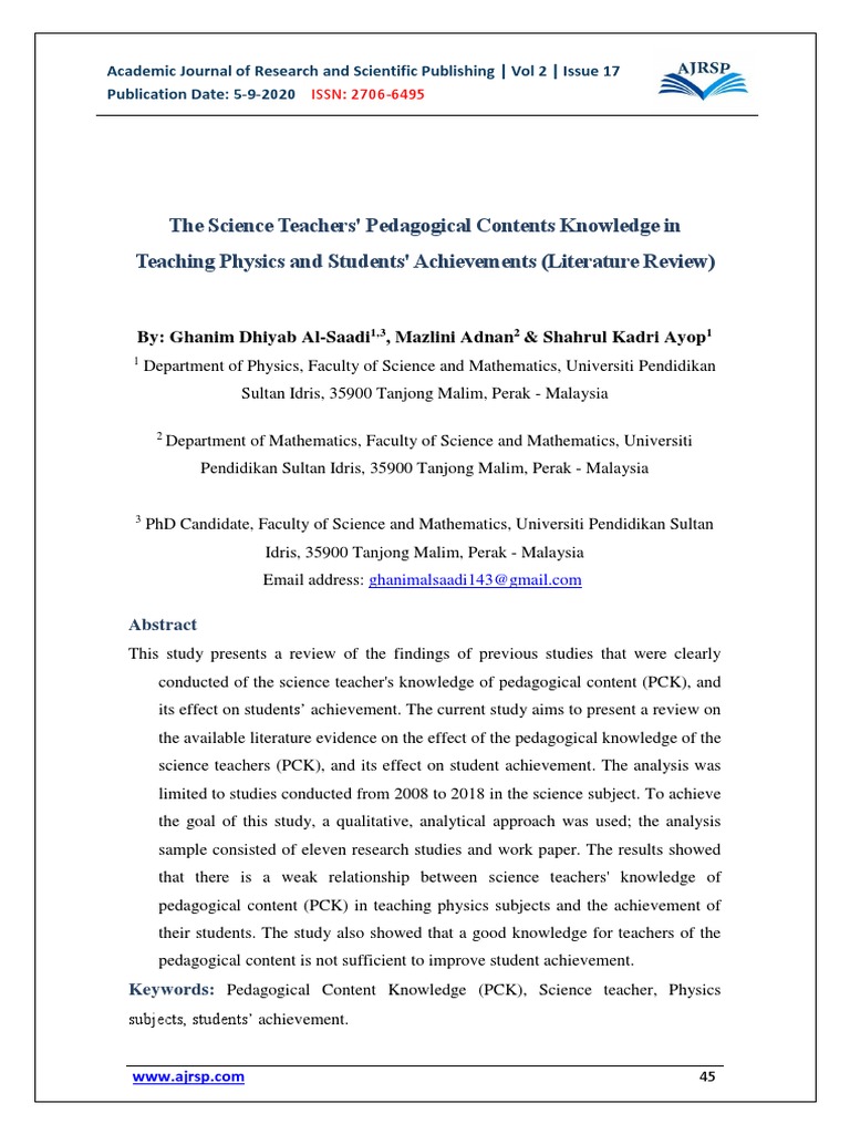 The Science Teachers Pedagogical Contents Knowledge in Teaching Physics | PDF | Science ...
