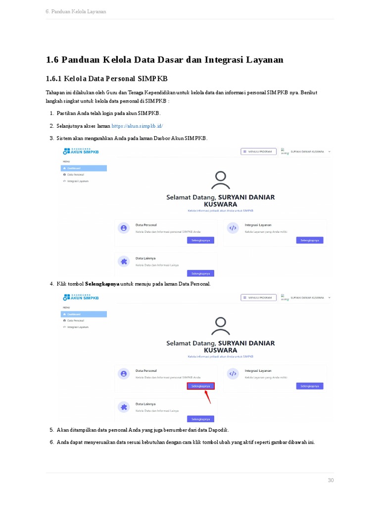 Panduan Integrasi Akun Pembelajaran Dengan SIMPKB Ok | PDF