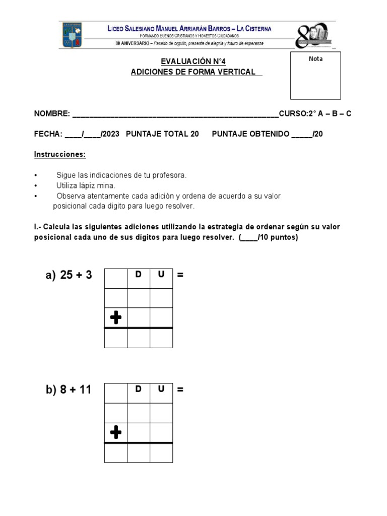 Evaluación N°4 Adiciones de Forma Vertical | PDF