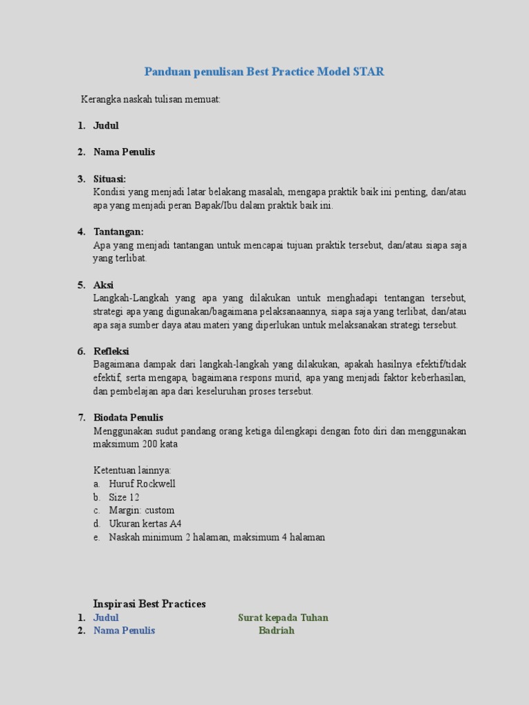Panduan Dan Contoh Best Practice Model STAR | PDF
