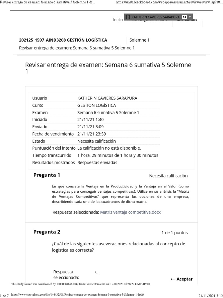 Entrega de Examen Semana 6 Sumativa 5 Solemne 1 ... 1 | PDF | Logística | Inventario